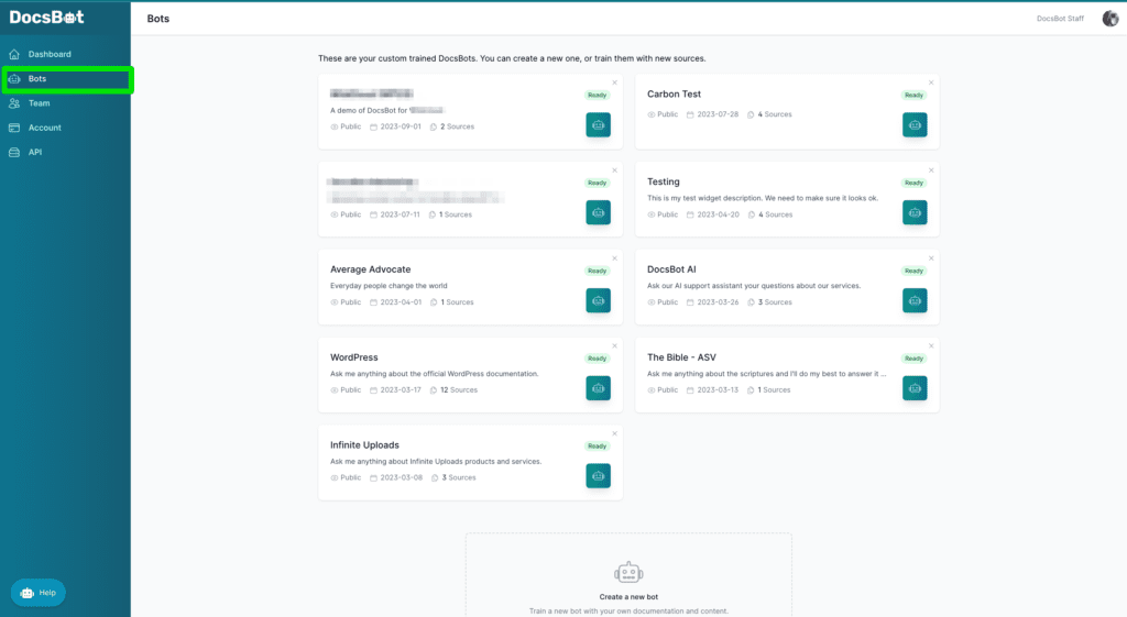 Dashboard Overview - DocsBot AI